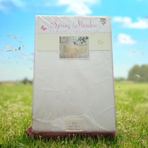 Damask Tablecloth Spring Meadow 90” Round Light Yellow Champagne Seats ...