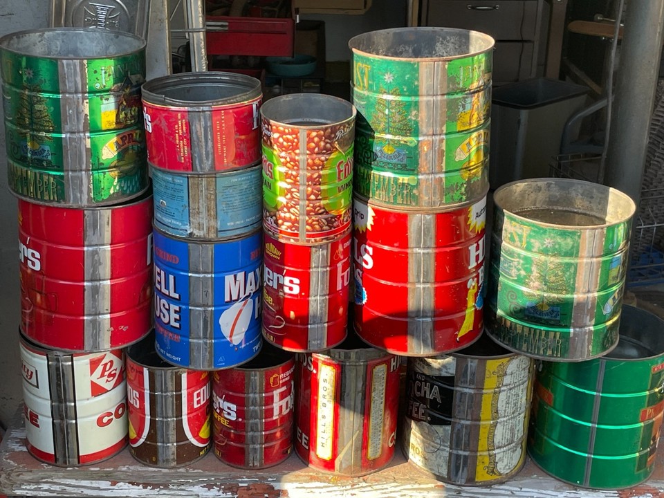 Vintage Coffee Cans Advertising Lot Litho Labels Welded Seams Hills ...