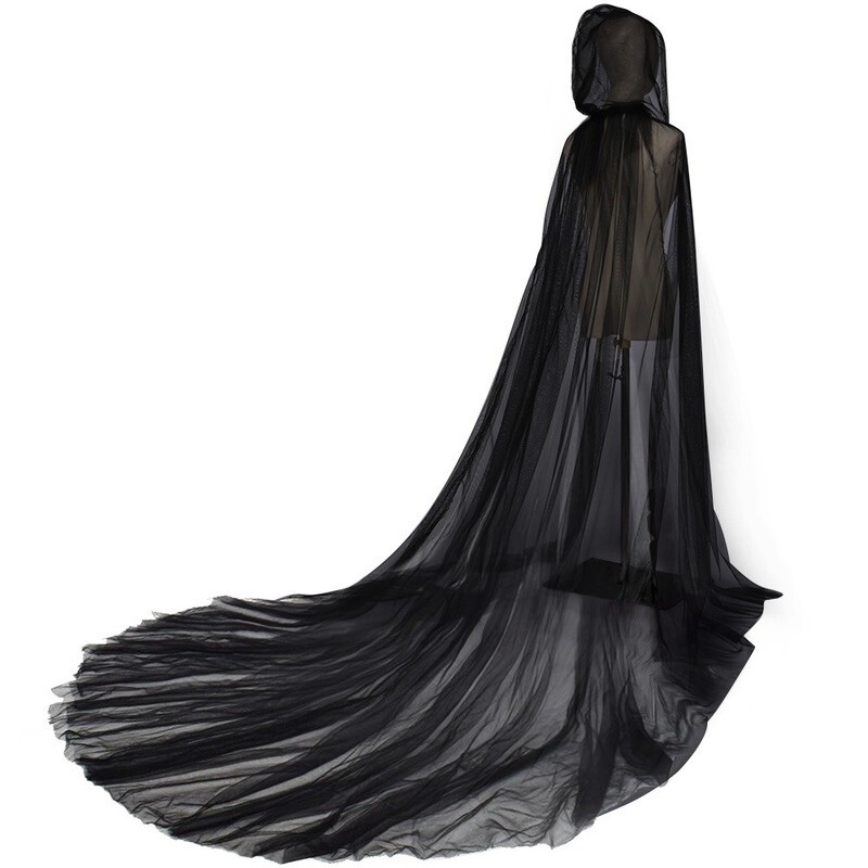 Lady Mesh Hooded Cape Cloak Top Bridal Halloween Party Retro Fancy ...