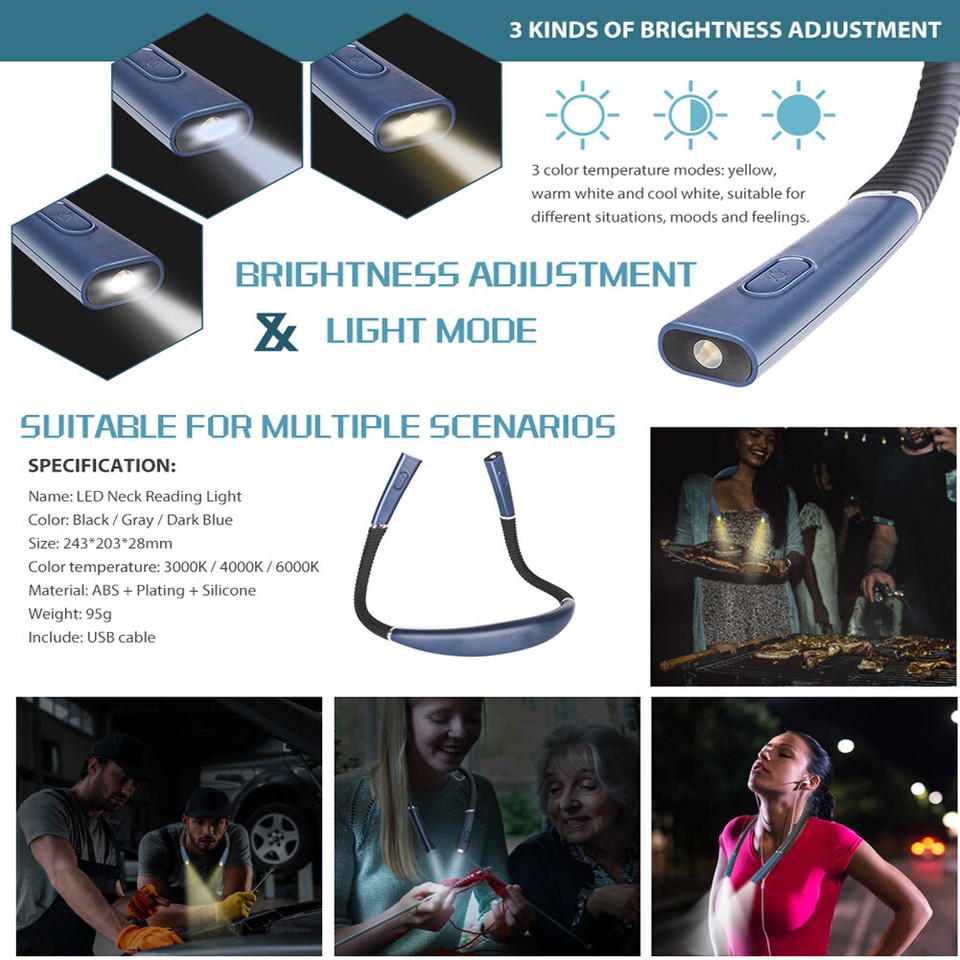 LED Neck Reading Light Bendable Neck Light for Book Lovers Gifts (Blue) | eBay