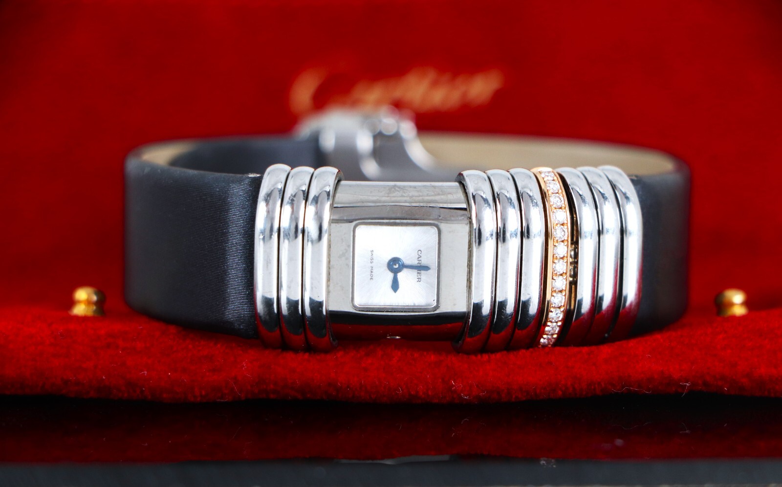 Cartier Declaration 18k Rose White Gold Diamond Bar Titanium Wrist ...