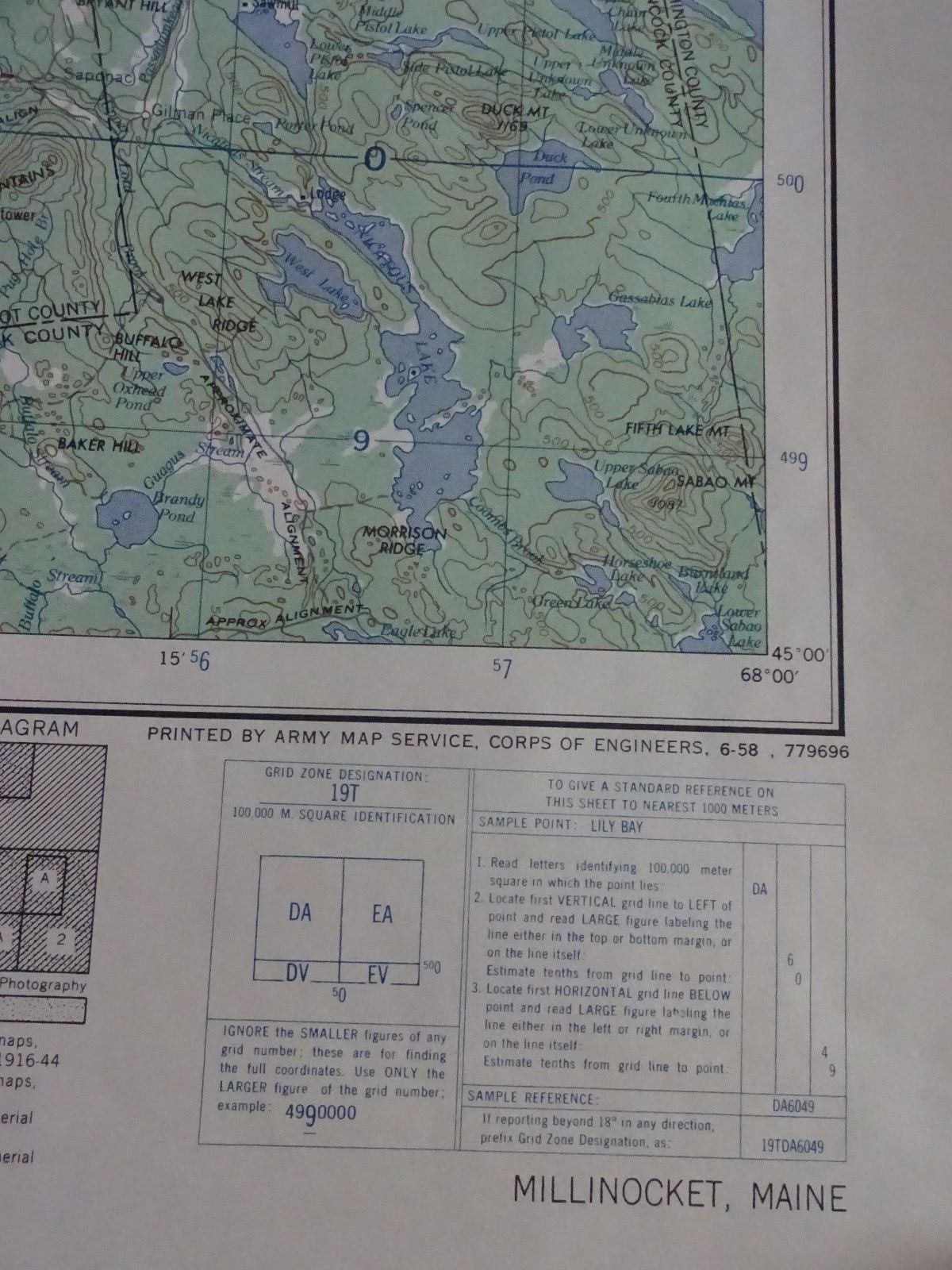 1954 - ANTIQUE Map of Millinocket, Maine- Topographic - US Army | eBay UK