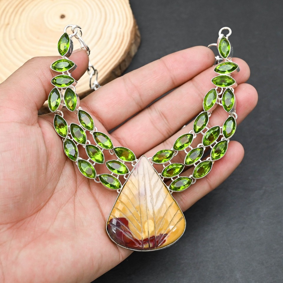 Mookaite Peridot Gemstone Handmade 925 Sterling Silver Jewelry Necklace ...
