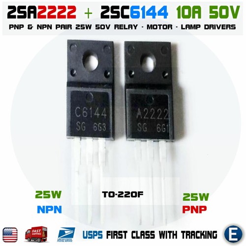 2SA2222 + 2SC6144 Pair A2222/C6144 TO-220F Transistor RELAY MOTOR LAMP ...