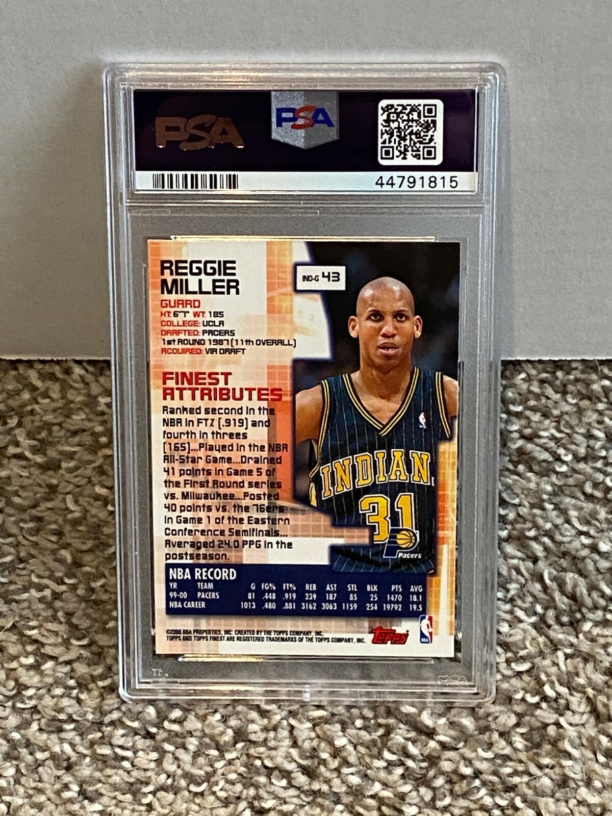 2000 Topps Finest #43 - REGGIE MILLER - PSA 10 Gem Mint - Indiana ...