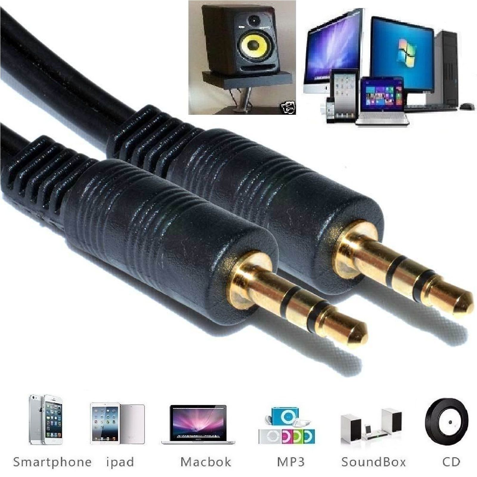 Male to Male Black 3.5mm jack audio stereo Extension Lead for Mobiles ...