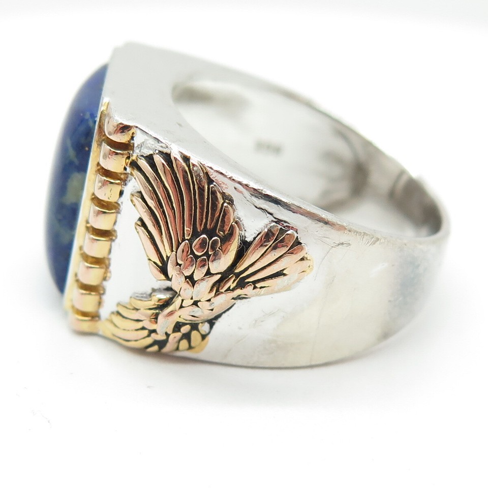 BGE Bradford 925 Sterling Silver 2-Tone Real Lapis Lazuli Eagle Ring ...