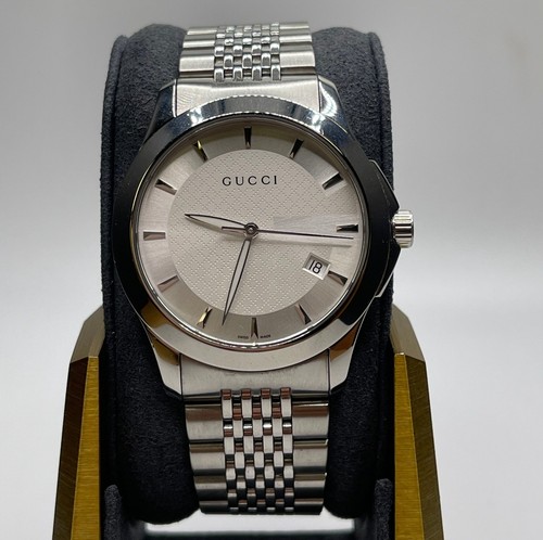 Gucci Men's Silver Dial Silver Stainless Steel Bracelet Quartz Watch ...