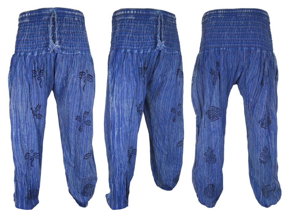 Hippie Boho Retro Gipsy Colorful Stonewashed Stamped Symbols Genie Pant ...