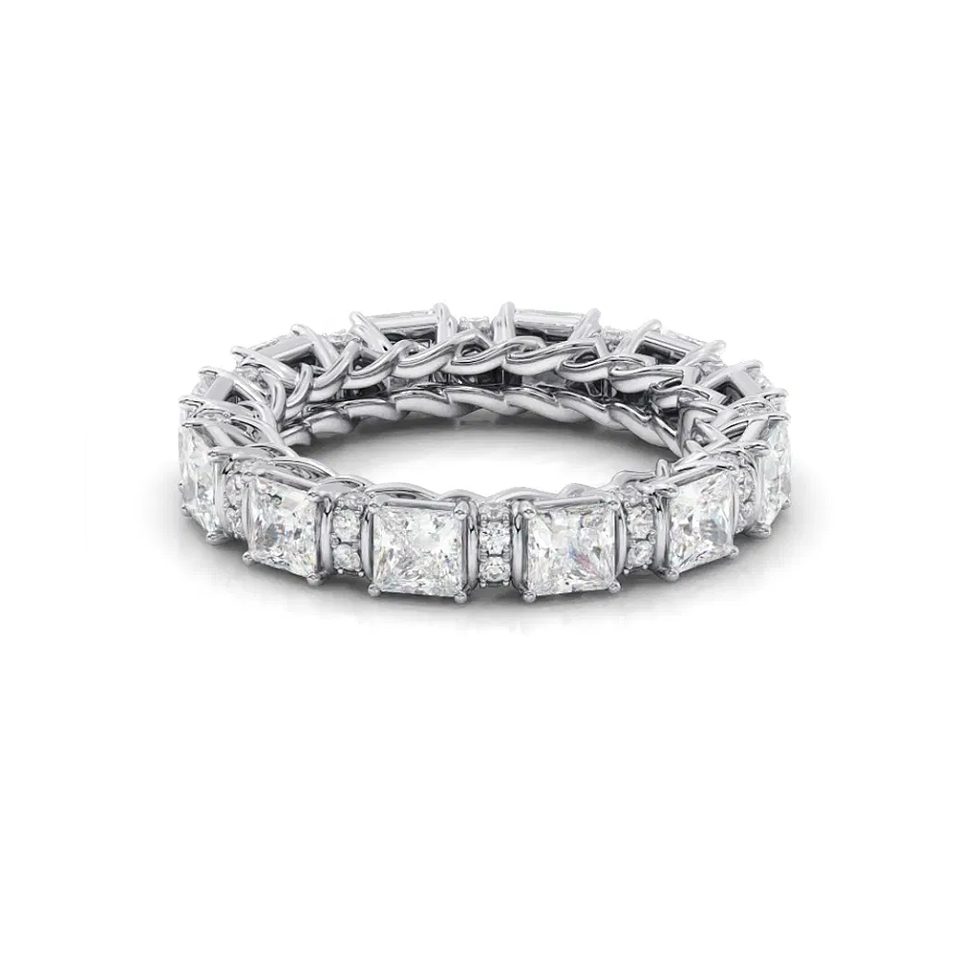 950 Platinum Eternity Wedding Band Lab Grown Princess 5 Carat Diamond 4 ...
