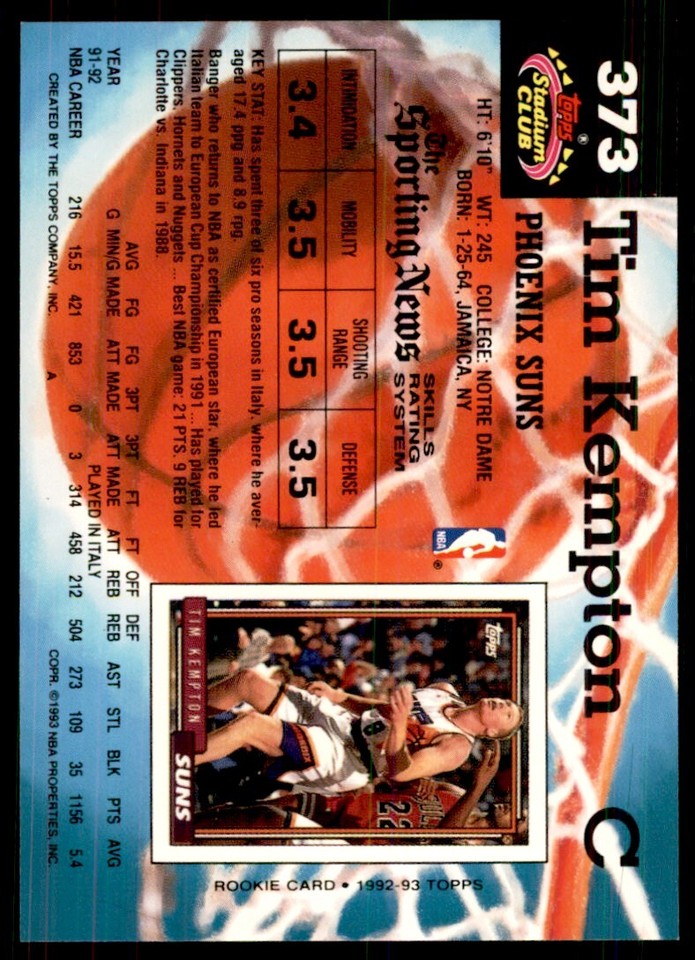 1992-93 Stadium Club Tim Kempton Basketball Cards #373 | eBay