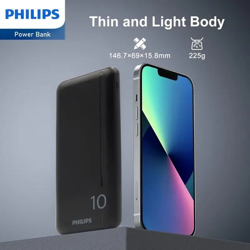 Philips 10000mAh Ultra Slim Mobile Power Bank, Fast Charge, Three Port ...