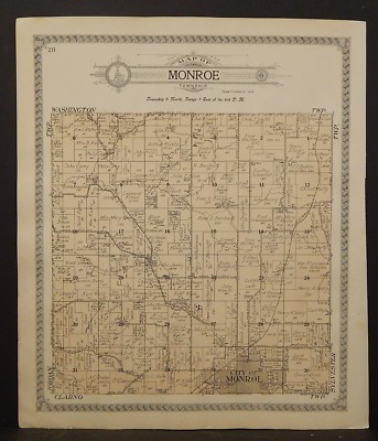 Wisconsin Green County Map Monroe & Clarno Townships 1918 Double Side ...