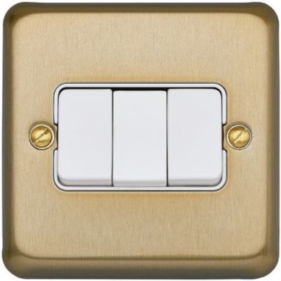Gold 10 A Flush Mount Plate Light Switch, 2 Way Screwed Satin, 3 Gang ...