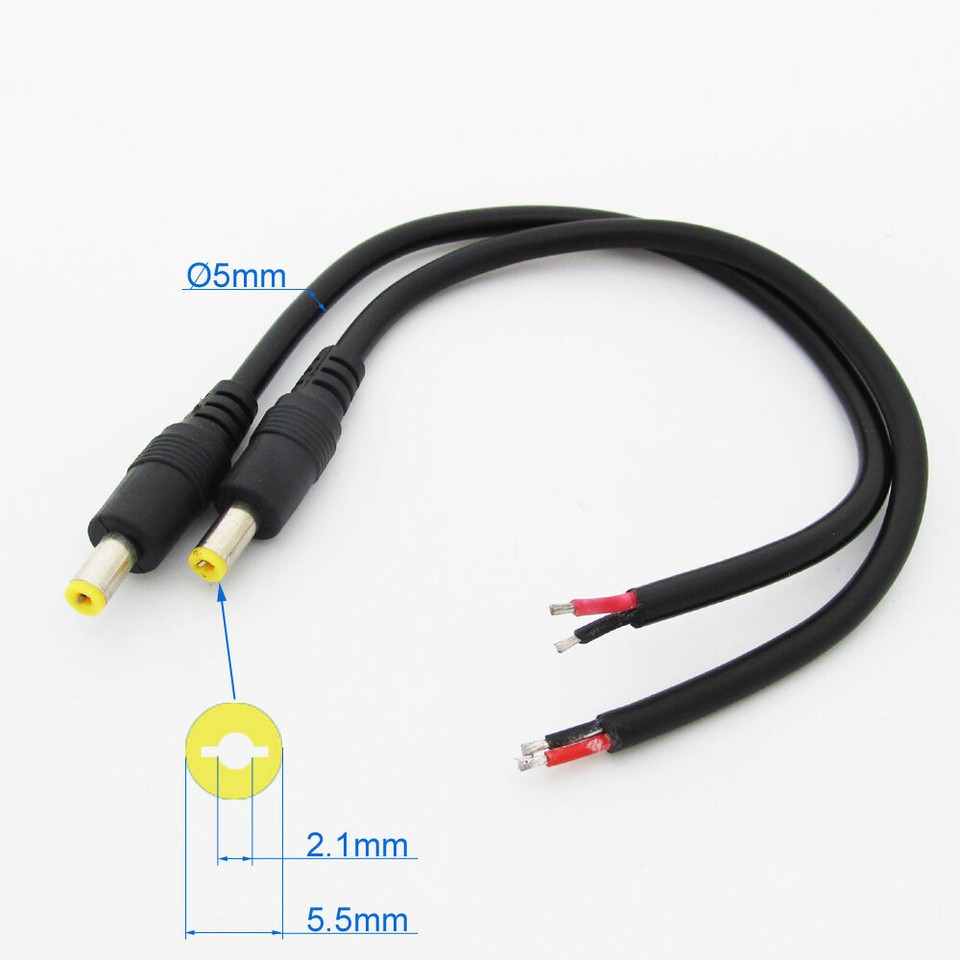 4pcs 25cm 18AWG Copper DC Power Cable Pigtail 5.5x2.1mm DC Male Plug ...