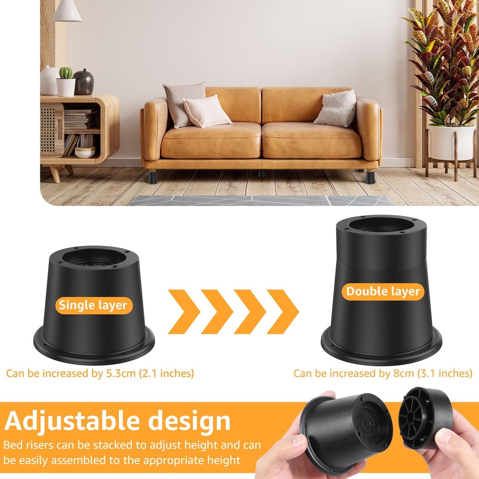 4 PCS Bed Risers 3.3 Inch Adjustable Round Furniture Lifts 6000 Lbs ...