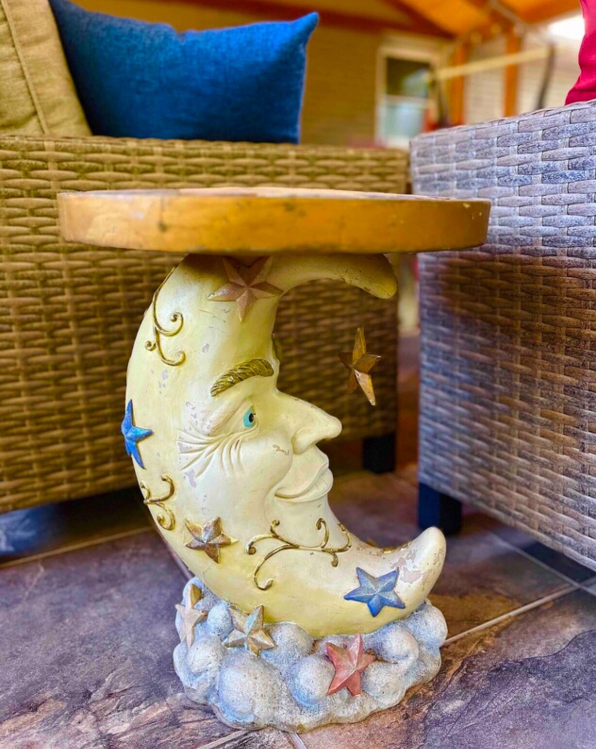 Sun Moon and Stars 21” Vintage Indoor/Outdoor Statement Accent Table ...