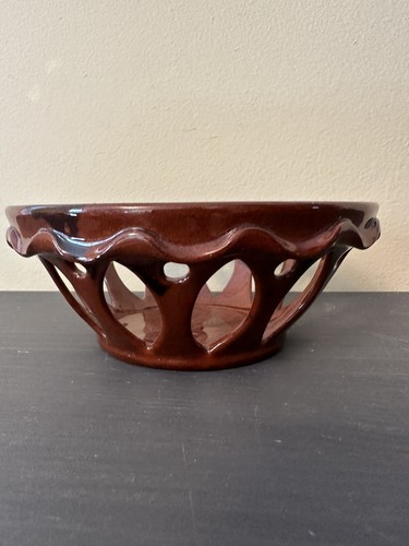 Rare Lester Breininger Redware Pottery Reticulated Bowl 6” Long PA 1990 ...
