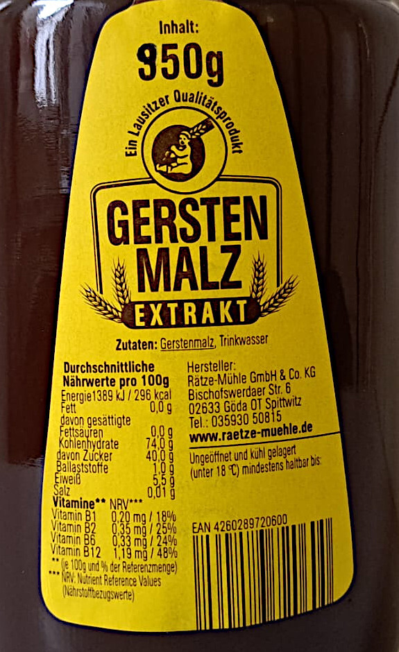 Gerstenmalz-Extrakt 950g Glas Malzextrakt Malzsirup 100% regional und ...