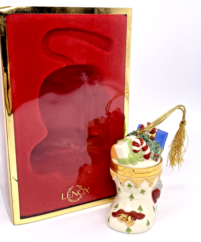 Lenox Ornament Stocking Christmas Presents Hinged Trinket Box 3 in Tall ...