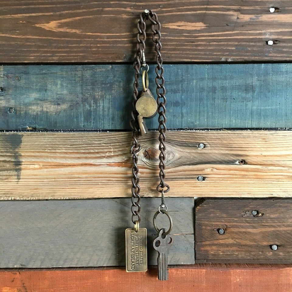 Alcatraz Island Prison Guard Iron Cell Key, Tag & Solid Brass Whistle ...
