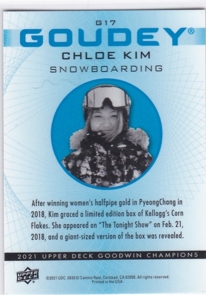2021 Upper Deck Goodwin Champions Goudey Blue Platinum Chloe Kim #G17 ...