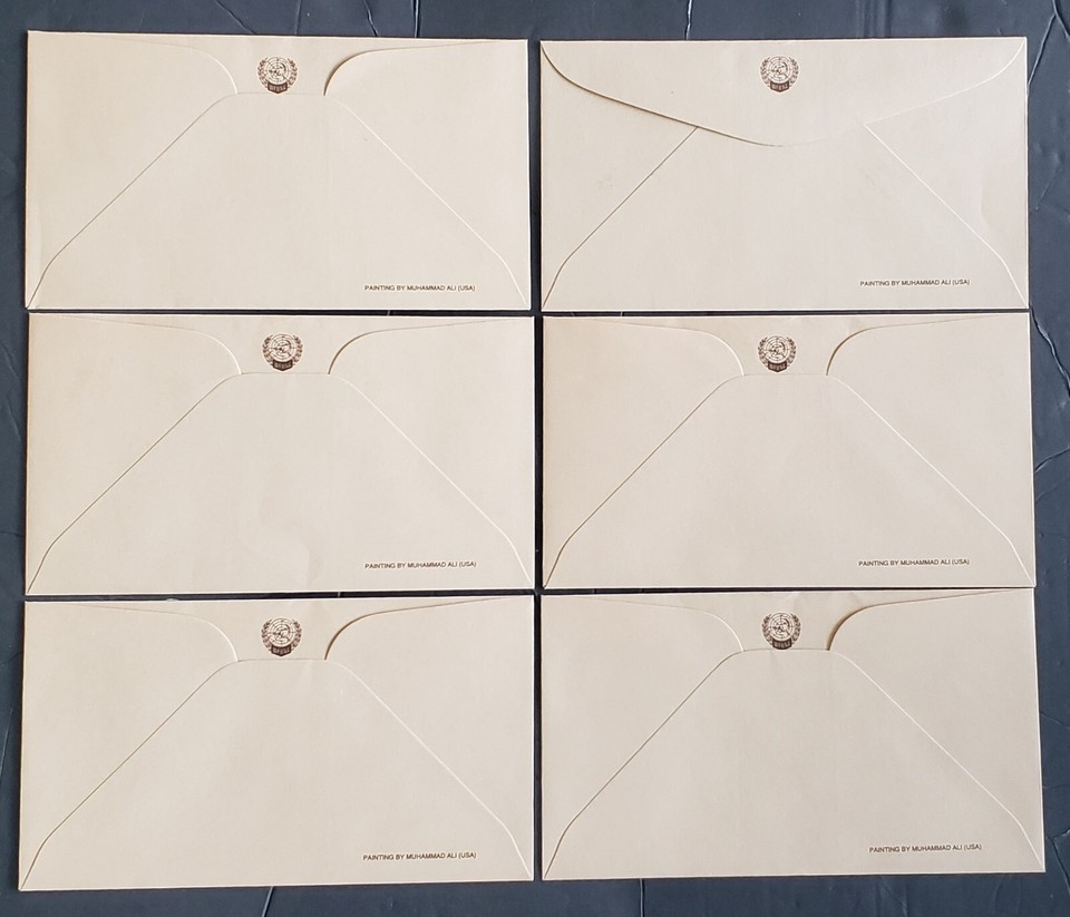 (6) MUHAMMED ALI UN UNITED NATIONS WFUNA FDC ART CACHET LOT FIRST DAY ...