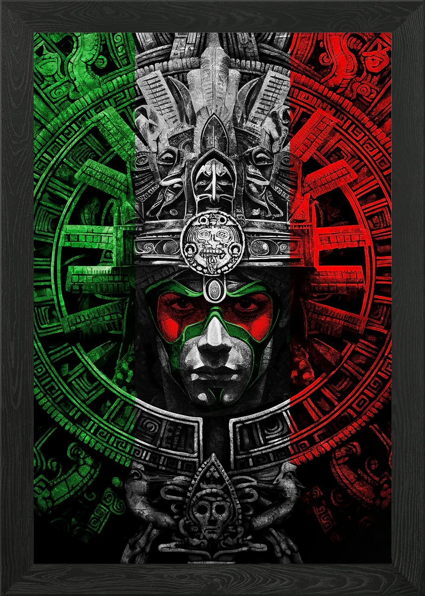 Aztec Warrior with Calendar Stone E Framed Wall Art Poster Canvas Print ...