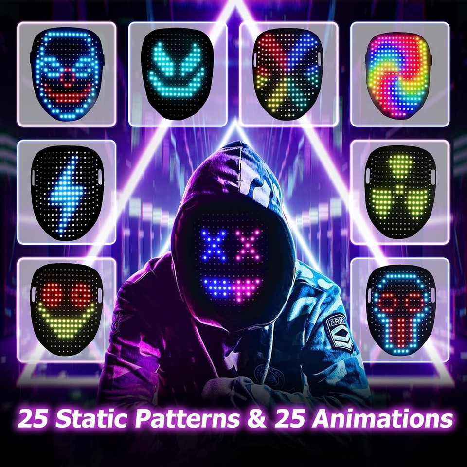 Mr.Pang LED Mask Light up with Gesture Sensing, Cool Face Transforming ...