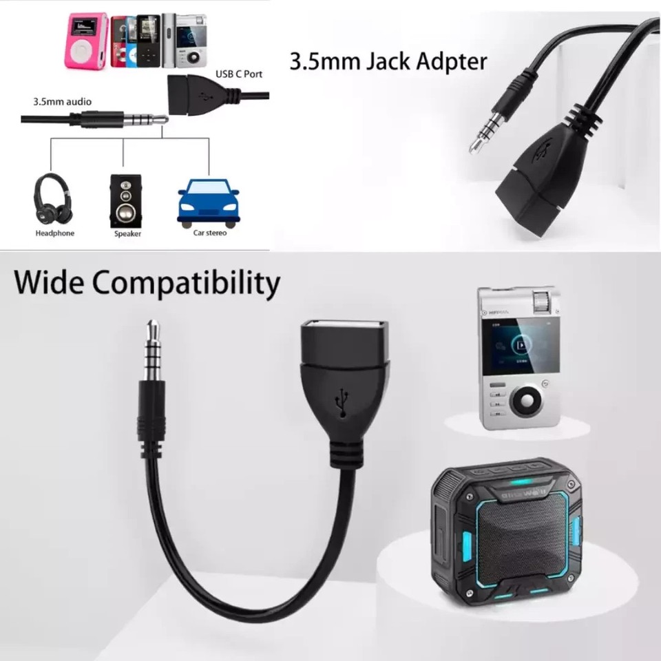 3.5mm Male AUX Audio Plug to USB 2.0 A Female Jack OTG Converter Lead ...