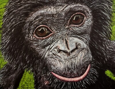 Young Bonobo Original Wildlife Art 20x16 inch Acrylic Painting | eBay