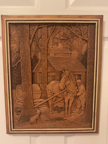 Vintage Kim Murray Bas Relief Wood Carving “Maple Syrup Season” Artist ...