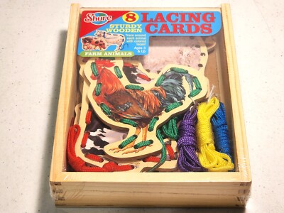 Shure 8 Farm Animals Lacing Cards Activity Wooden Activity Set NEW ...