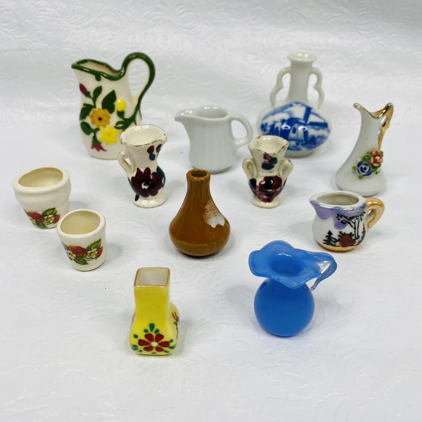 Lot 12 Vintage Ceramic Miniature Pitchers Vases Japan Mexico Flowers ...