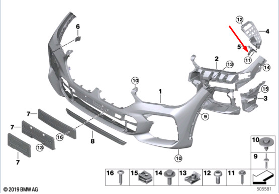BMW X6 G06 FRONT RIGHT BUMPER COVER LOWER GUIDE 51117478846 ORIGINAL ...
