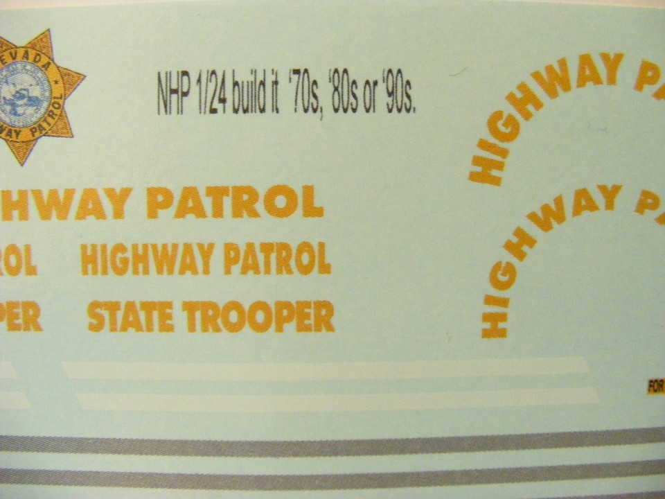 Nevada Highway Patrol Vintage Waterslide Decals 1/24 1/25 Model Cars ...