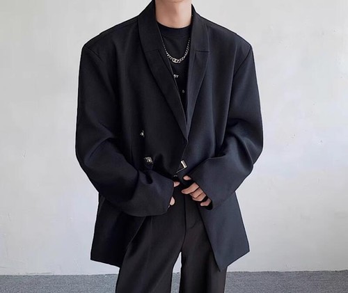Men's Spring Fashion Lapel Long Sleeve Metal Decor Loose Casual Party ...