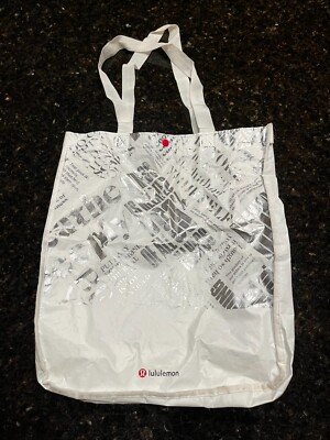 Lulu Reusable Shopping Bag Snap Closure White Graphic Quotes Handles ...