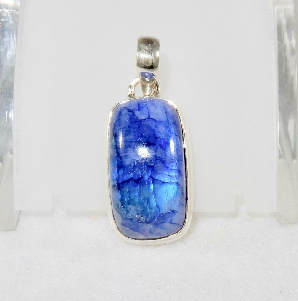 Rainbow Moonstone Dyed Purple Flashy Thick Rectangle Pendant 925 ...
