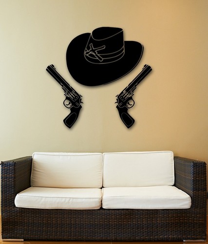 Wall Stickers Vinyl Decal Stetson Cowboy Hat Revolver Gun Texas (ig839 ...