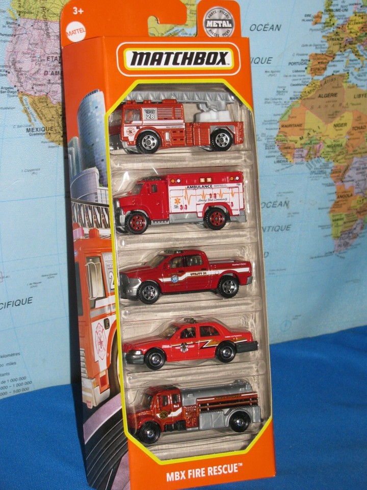 MATCHBOX MBX FIRE RESCUE DEPARTMENT TRUCKS & CARS 5 PACK MATTEL ...