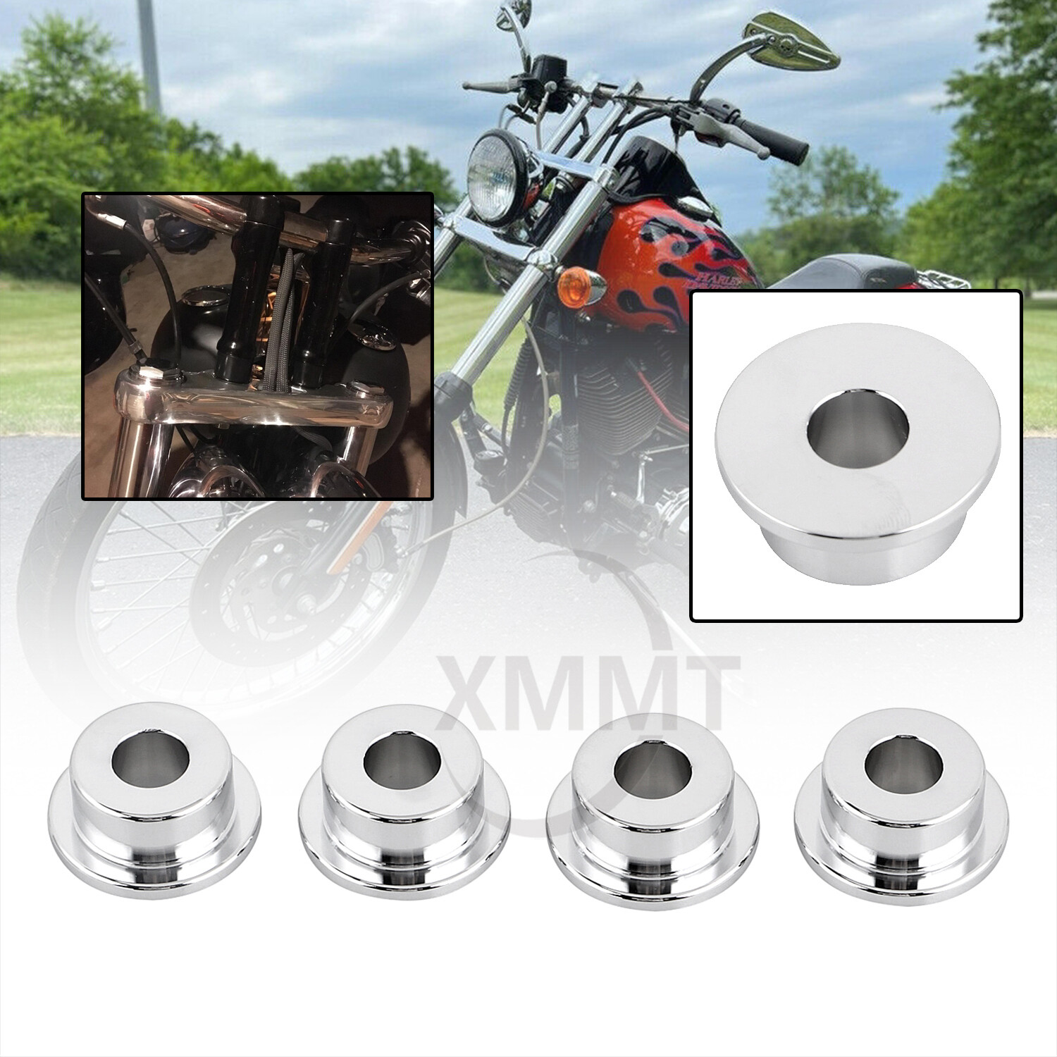 Chrome Handlebar Riser Bushings Mounts For Harley Dyna Fatboy Heritage ...