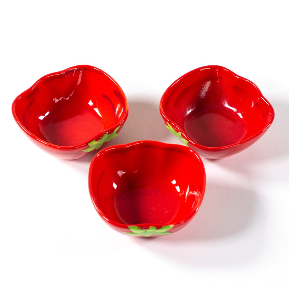 Set of 3 Small Food Bowls Ceramic Tapas Snack Chip Dip Sauce Pinch Pot ...