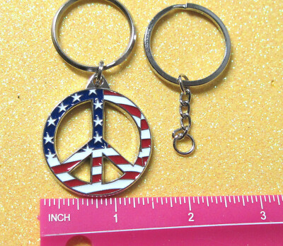 PATRIOTIC CUT OUT PEACE SIGN - keychain , key chain GIFT BOXED silver ...