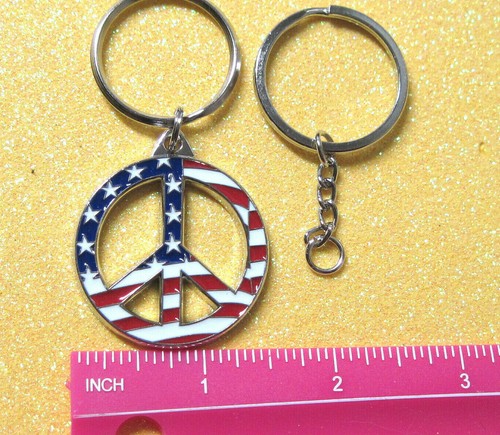 PATRIOTIC CUT OUT PEACE SIGN - keychain , key chain GIFT BOXED silver ...