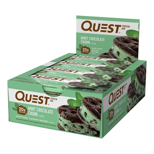 Quest Protein Bar, Mint Chocolate Chunk, 20g Protein, Gluten Free, 12 ...