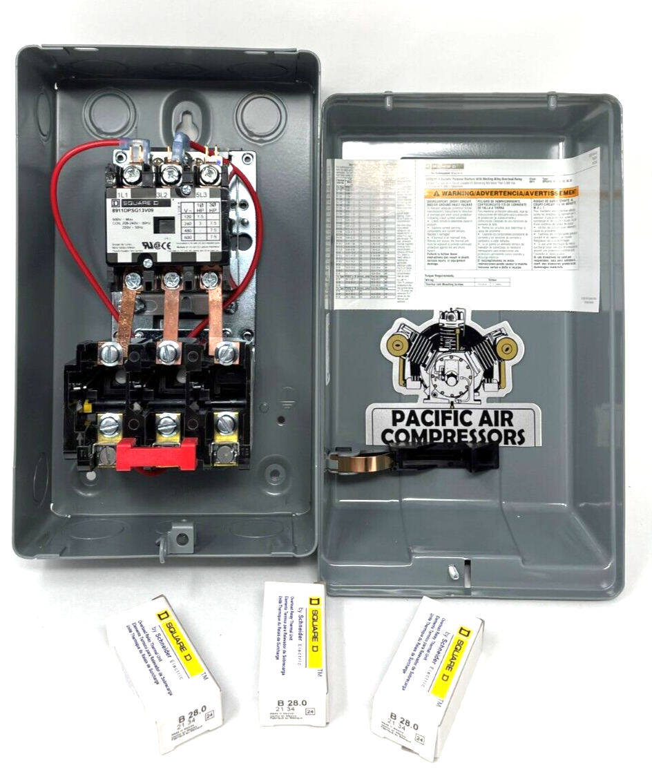 SQUARE D AIR COMPRESSOR MAGNETIC MOTOR STARTER 5 HP 230 VOLT THREE ...