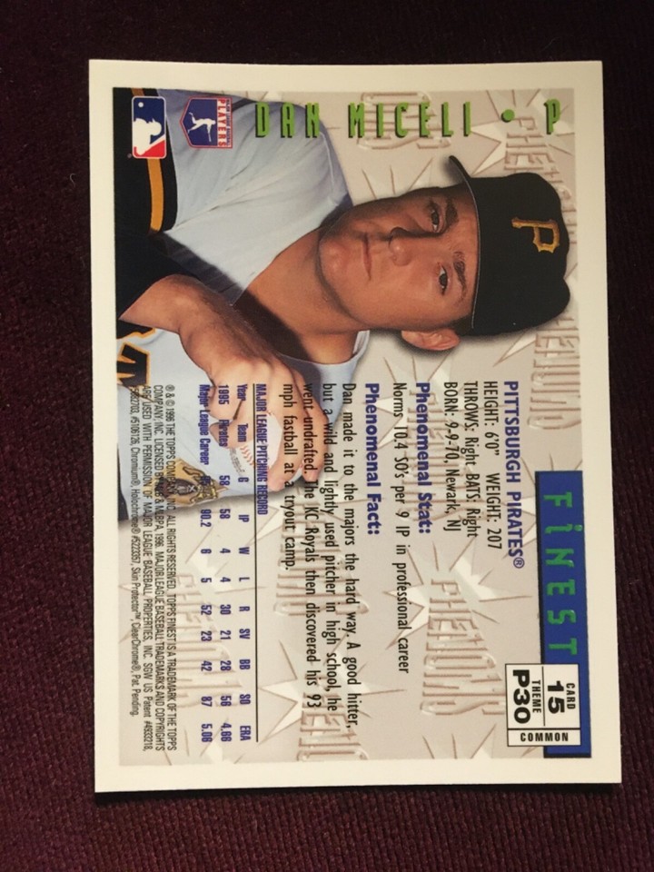 1996 Topps Finest Bronze Phenoms #15 Pirates Dan Miceli Baseball Card ...