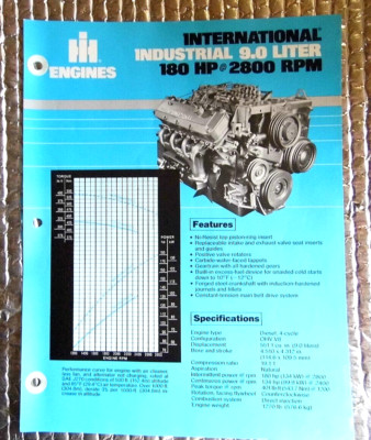I H Engines 1 Page Factory Dealer Specs Brochure engine 9/80 9.0 Liter ...