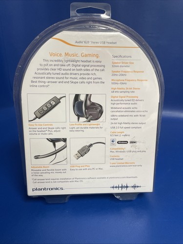 NEW NIB Plantronics Audio 628 Stereo USB Headset | eBay